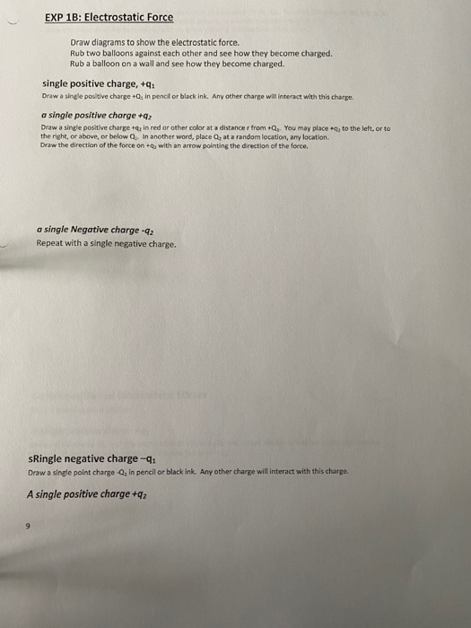 Solved EXP 1B: Electrostatic Force Draw diagrams to show the | Chegg.com
