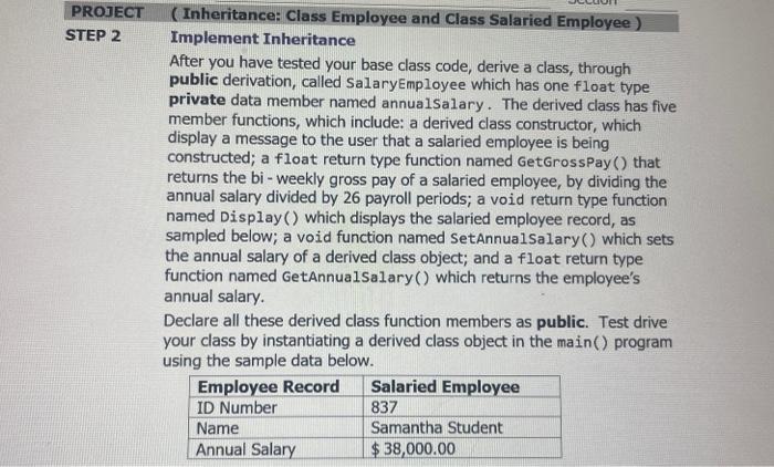 Solved PROJECT (Inheritance: Class Employee and Class | Chegg.com