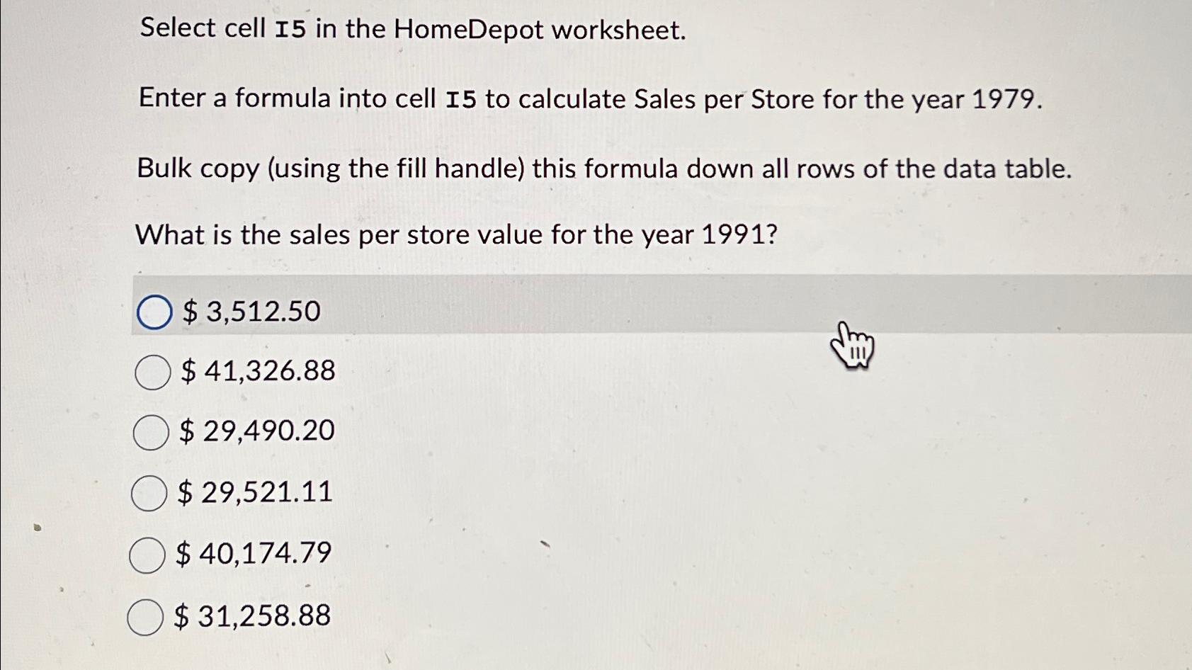 Solved Select cell I5 ﻿in the HomeDepot worksheet.Enter a | Chegg.com