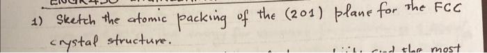 Solved 1) Sketch the artomic packing of the (201) planefor | Chegg.com