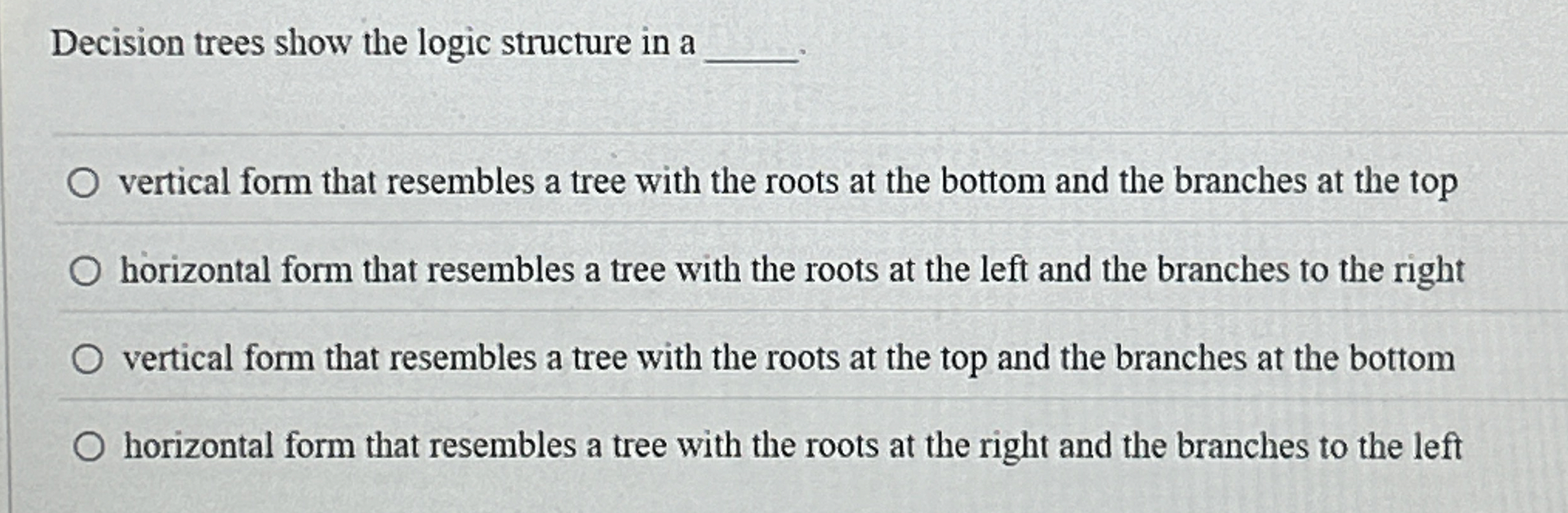 Solved Decision trees show the logic structure in avertical | Chegg.com