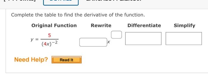 Solved Complete the table to find the derivative of the | Chegg.com