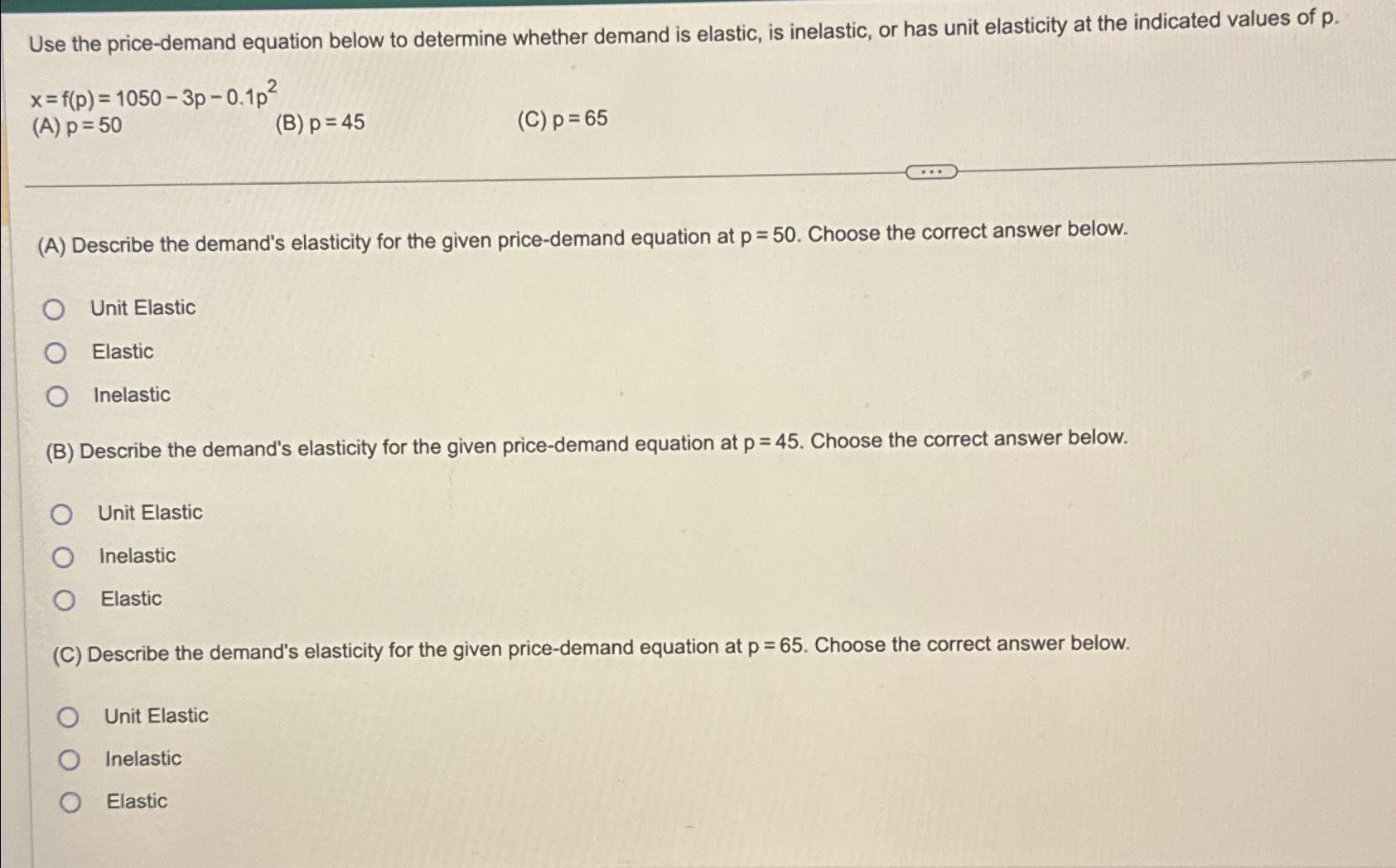 Solved Use the price-demand equation below to determine | Chegg.com