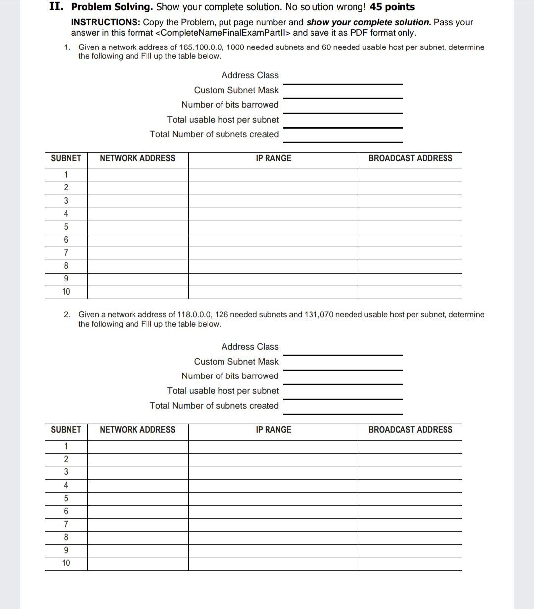 Solved II. Problem Solving. Show your complete solution. No | Chegg.com