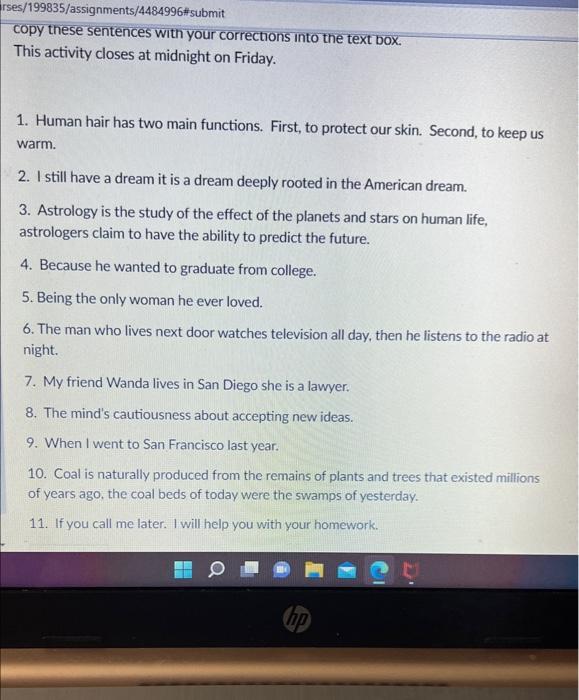 copy these sentences with your corrections into the | Chegg.com