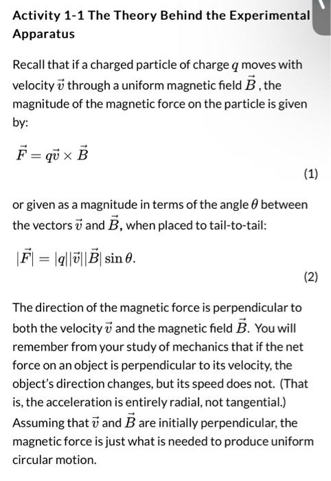 Solved Activity 1-1 The Theory Behind the Experimental | Chegg.com