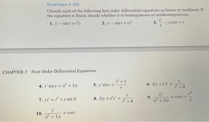 Solved Classify each of the following first order | Chegg.com