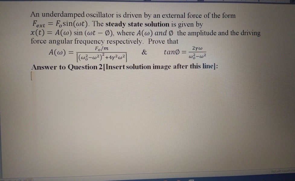 Solved An underdamped oscillator is driven by an external | Chegg.com
