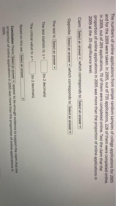 Solved The numbers of online applications from simple random | Chegg.com