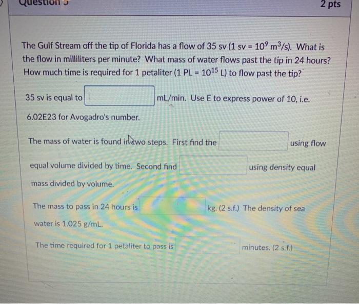 Solved uestion 2 pts The Gulf Stream off the tip of Florida | Chegg.com