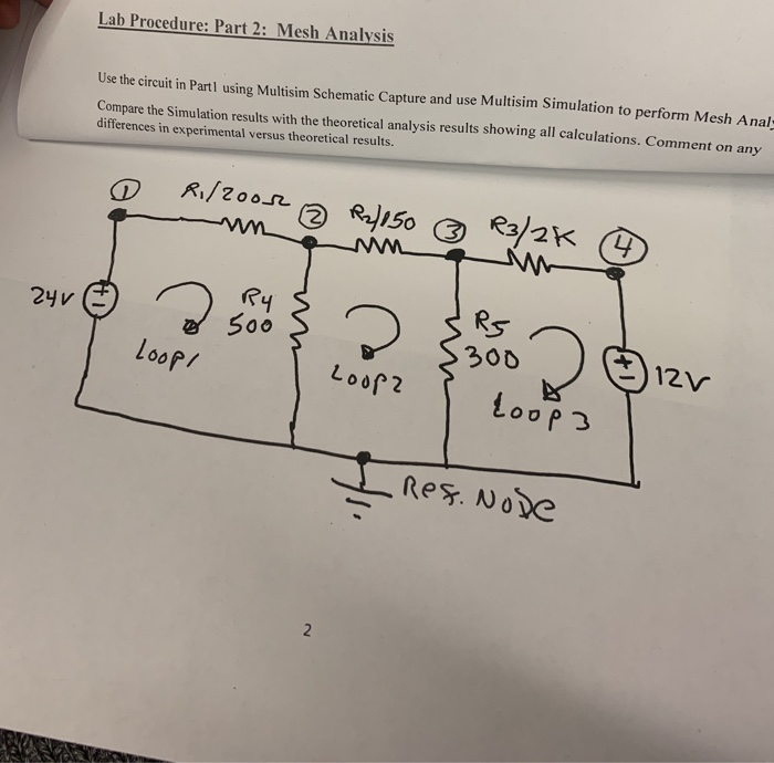 Solved Lab Procedure Part 2 Mesh Analysis Use The Circuit