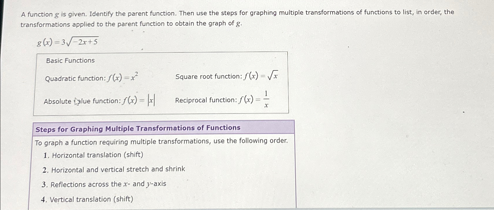 Solved A function g ﻿is given. Identify the parent function. | Chegg.com