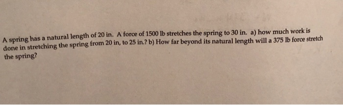 Solved A spring has a natural length of 20 in. A force of | Chegg.com