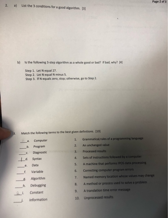Solved Page 2 of 3 2. a) List the 3 conditions for a good | Chegg.com