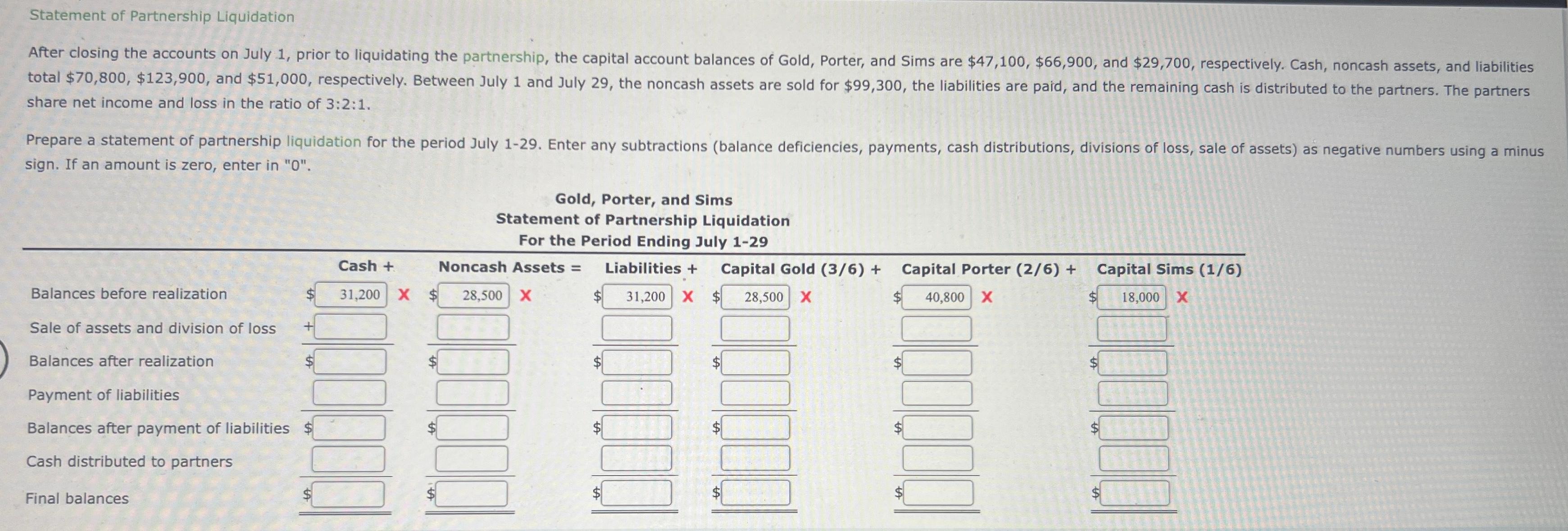 Solved Statement of Partnership Liquidation share net income | Chegg.com