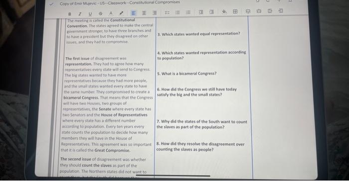 Constitutional Compromises Homework. Copy of Emir | Chegg.com