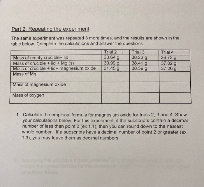 Solved Part 2: Repeating the experiment The same experiment | Chegg.com