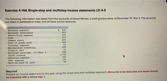 Solved Exercise 4-14A Single-step and multistep income | Chegg.com