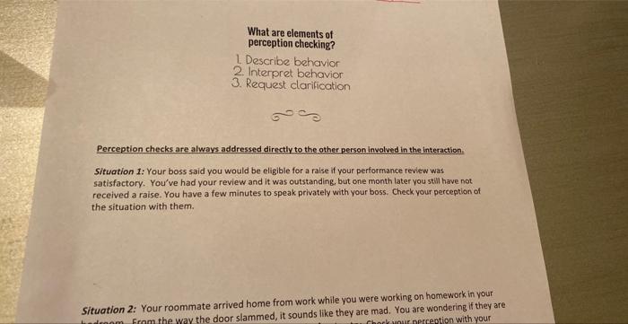 What are elements of perception checking? 1. Describe | Chegg.com