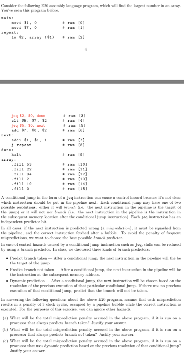 Solved Consider the following E20 ﻿assembly language | Chegg.com