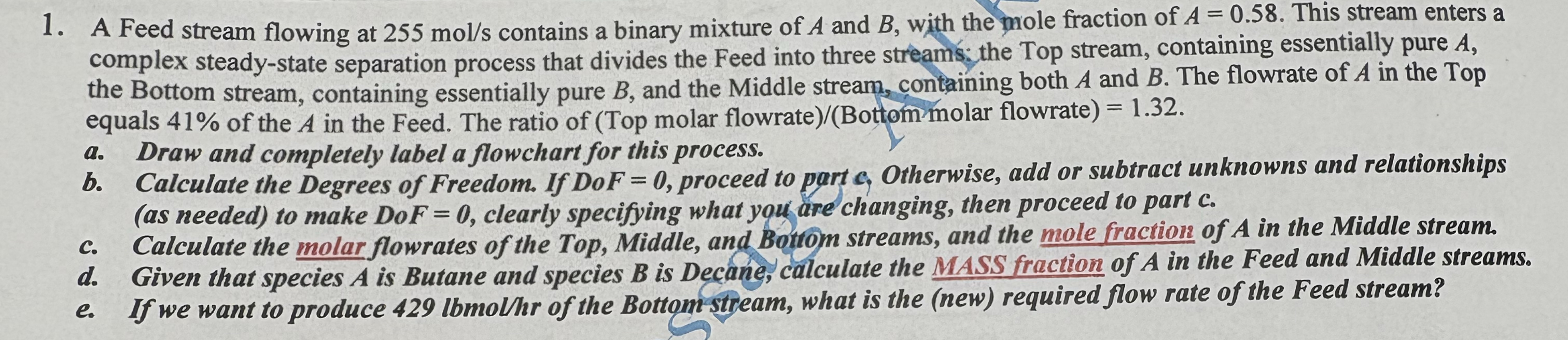 Solved A Feed stream flowing at 255mols ﻿contains a binary | Chegg.com