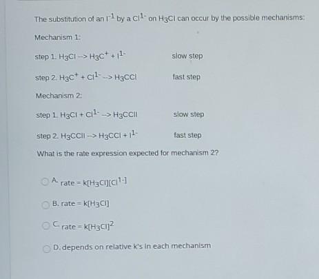 Solved The substitution of an 1 by a cl-on H3C can occur by | Chegg.com