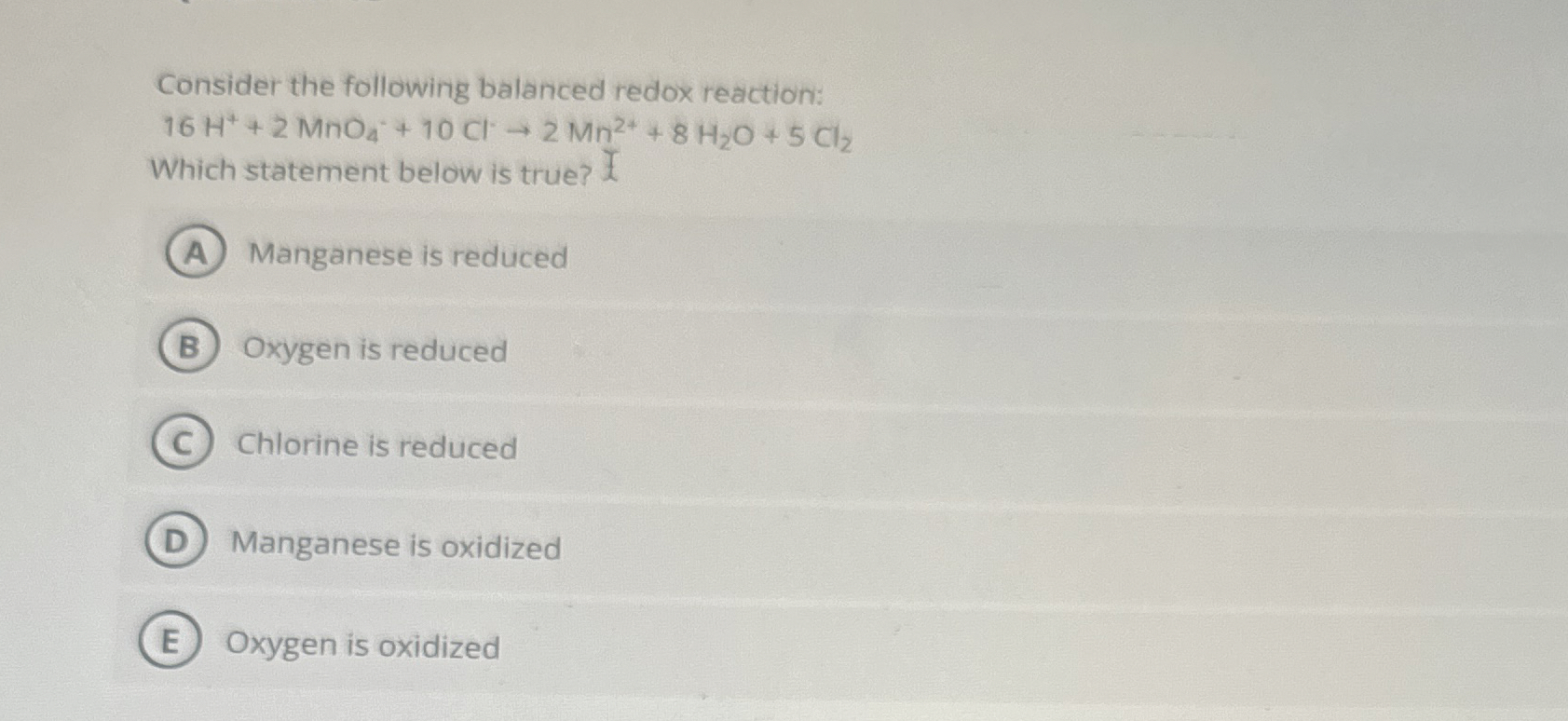 Solved Consider the following balanced redox | Chegg.com