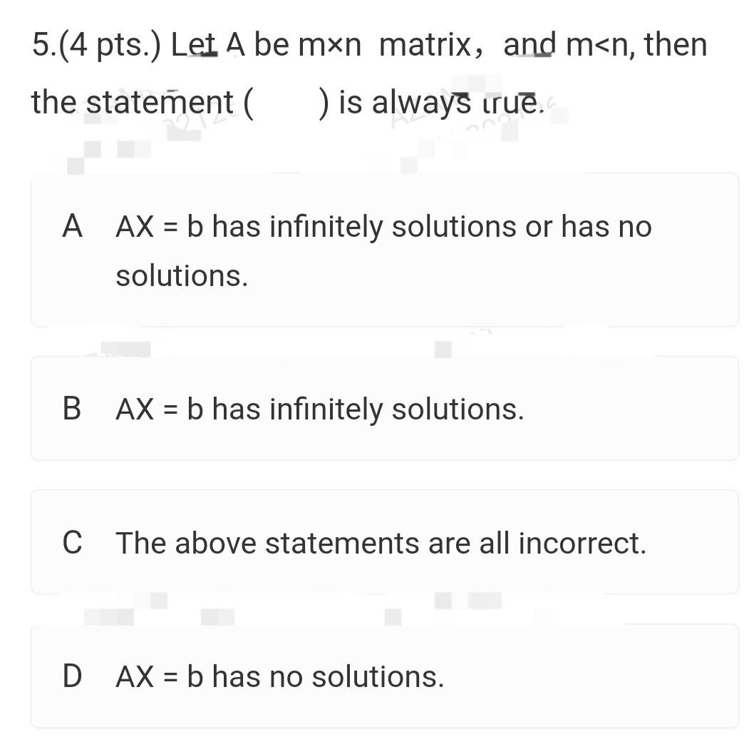 Solved 5.(4 pts.) Let A be mxn matrix, and m | Chegg.com
