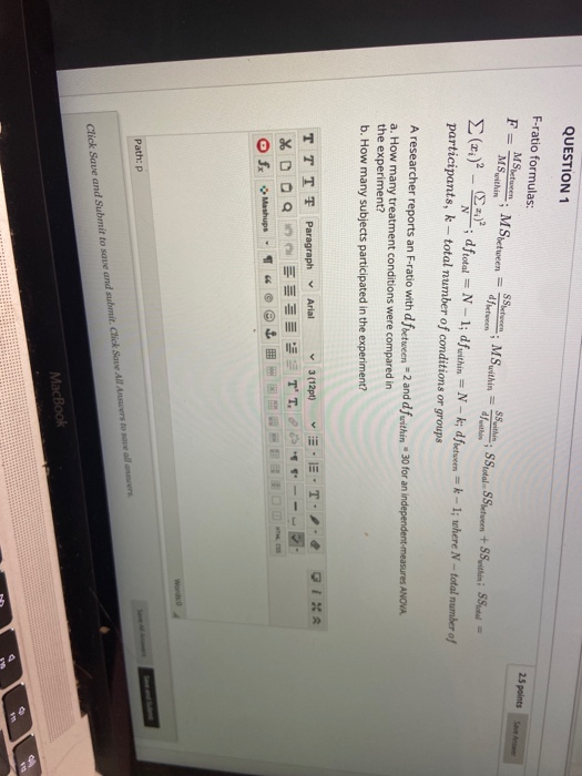 Solved QUESTION 1 2.5 points Metween MSwithin F-ratio | Chegg.com