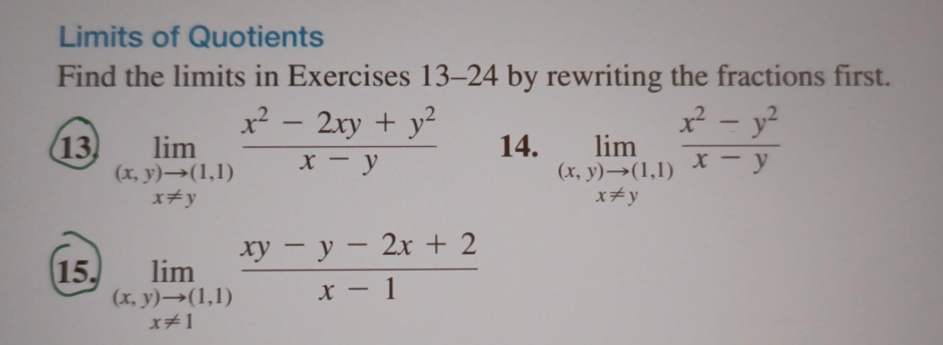 Solved Limits of Quotients Find the limits in Exercises | Chegg.com