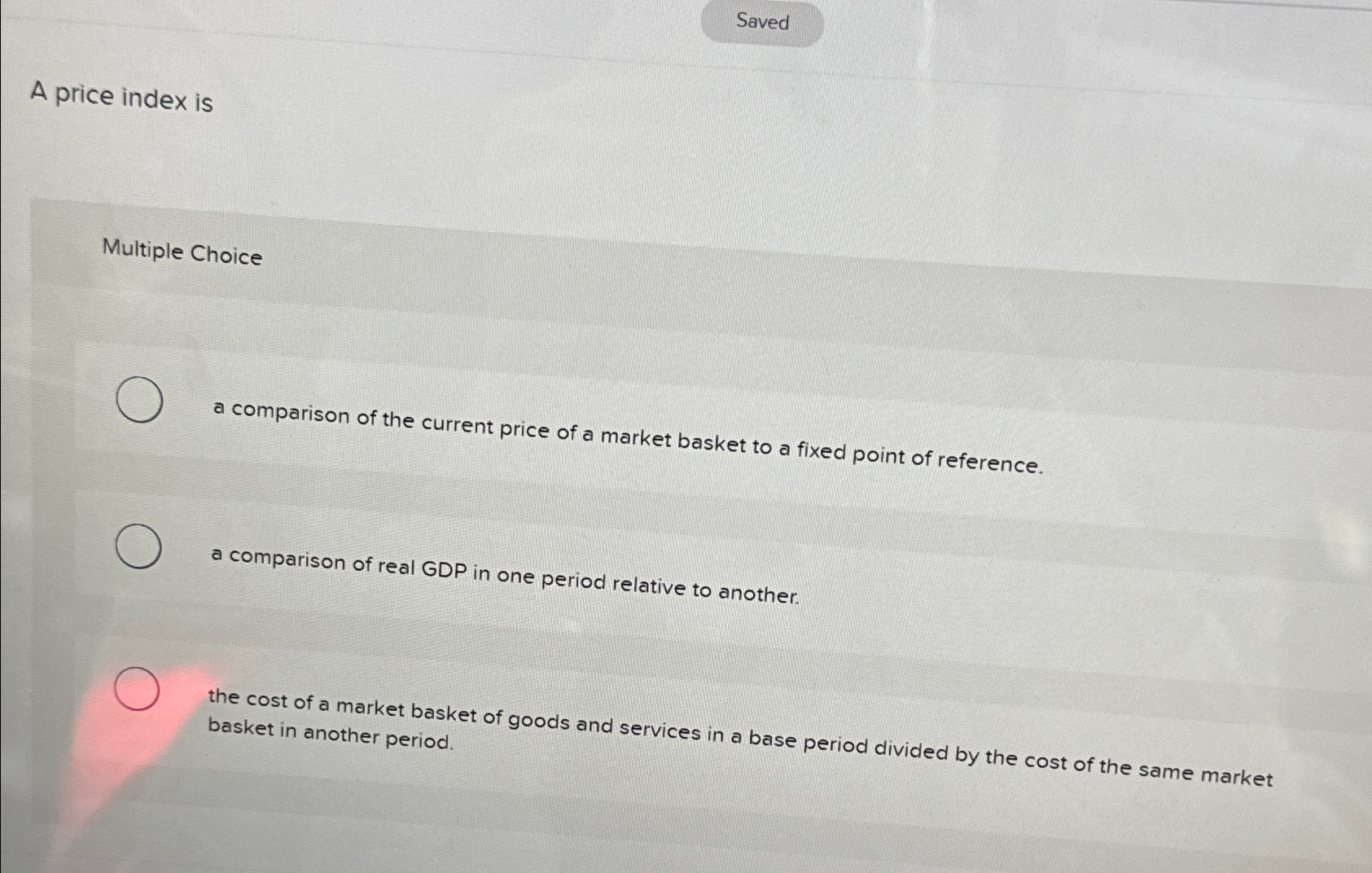Solved A price index isMultiple Choicea comparison of the | Chegg.com