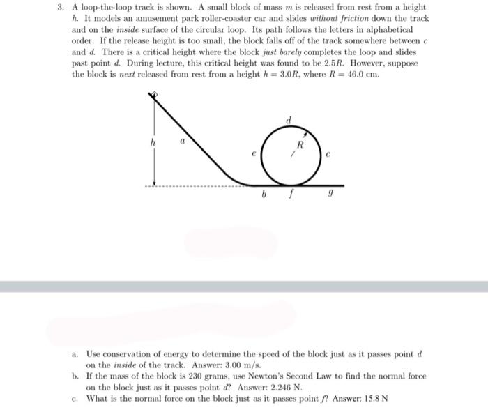 Solved 3. A loop-the-loop track is shown. A small block of | Chegg.com