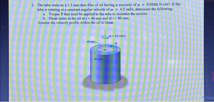 2. The tube rests on a 1.5 mm thin film of oil having | Chegg.com