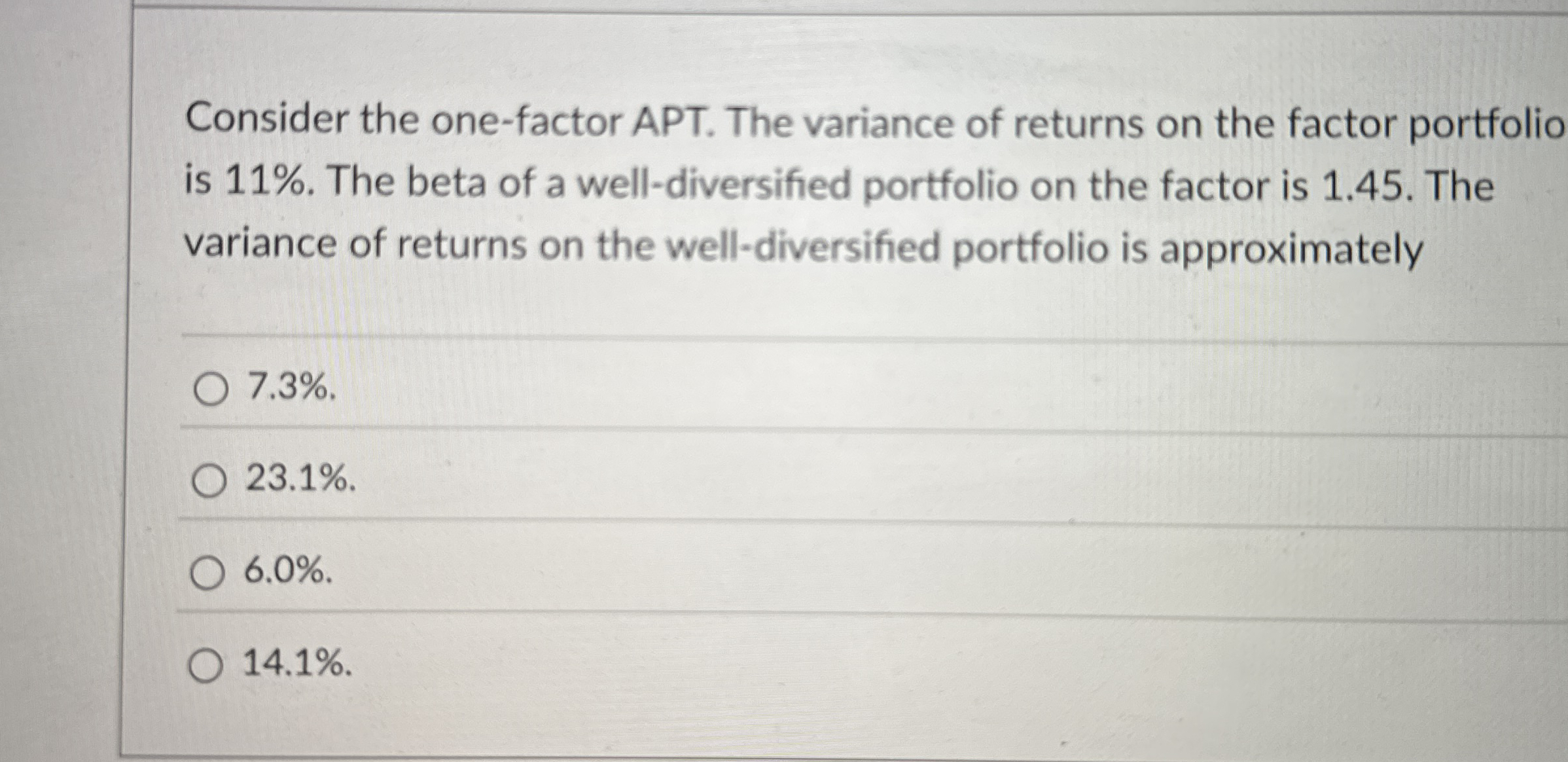 Solved Consider the one-factor APT. The variance of returns | Chegg.com