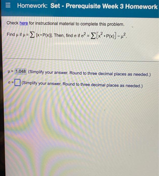 Solved Homework: Set - Prerequisite Week 3 Homework Check | Chegg.com