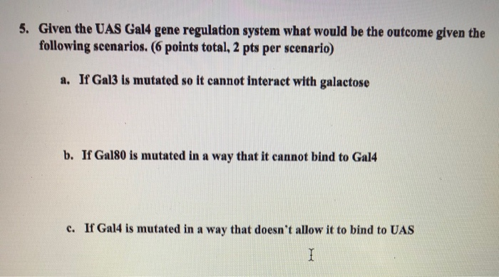 Solved 5. Given the UAS Gal4 gene regulation system what | Chegg.com