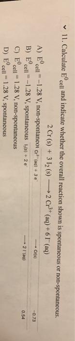 Solved 11. Calculate E Ocell and indicate whether the | Chegg.com