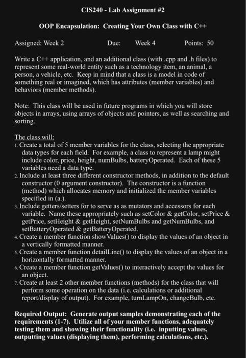 Solved Cis240 Lab Assignment 2 Oop Encapsulation 