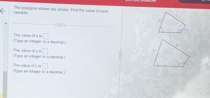 Solved The polygons shown are similar. Find the value of | Chegg.com