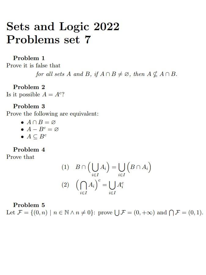 Solved Sets and Logic 2022 Problems set 7 Problem 1 Prove it | Chegg.com