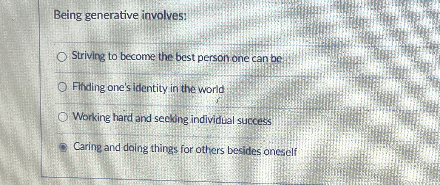 Solved Being generative involves:Striving to become the best | Chegg.com