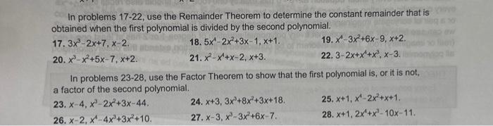 Solved In problems 17−22, use the Remainder Theorem to | Chegg.com