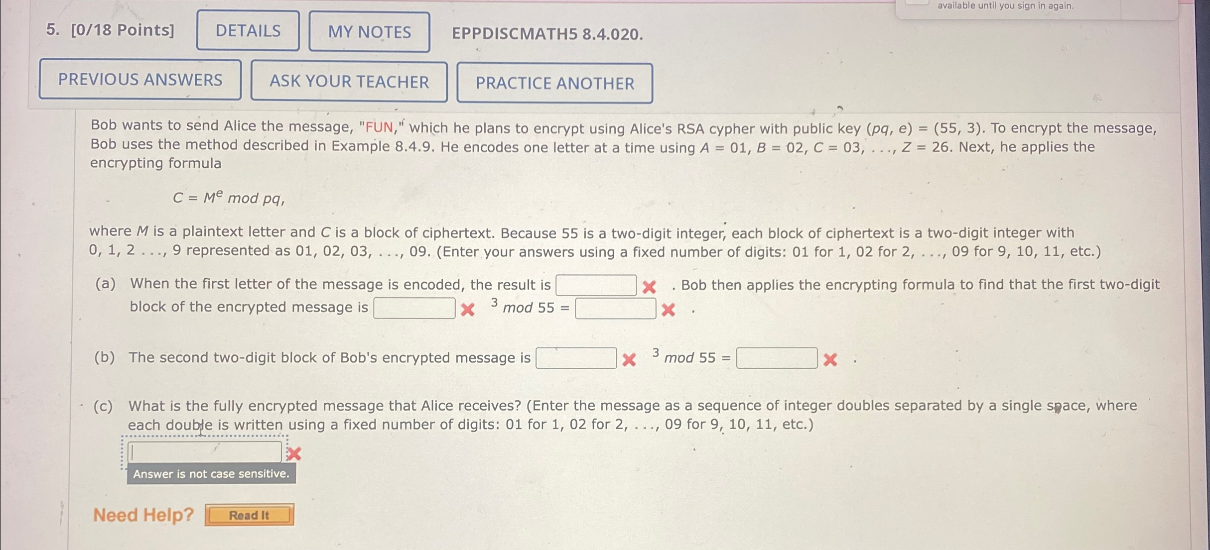 [0/18 ﻿Points]EPPDISCMATH5 8.4.020.Bob wants to send | Chegg.com
