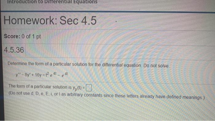 Solved Introduction to Differential Equations Homework: Sec | Chegg.com