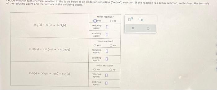 Solved of the reducing each chemical reaction in the table | Chegg.com
