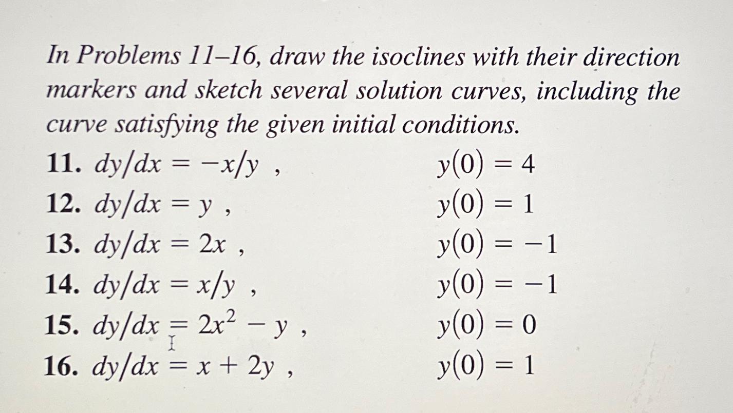 Solved In Problems 11-16, ﻿draw the isoclines with their | Chegg.com