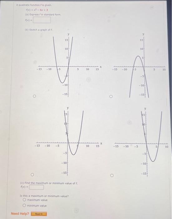 Solved A quadratic function f is given. f(x) = x² - 6x + 3 | Chegg.com