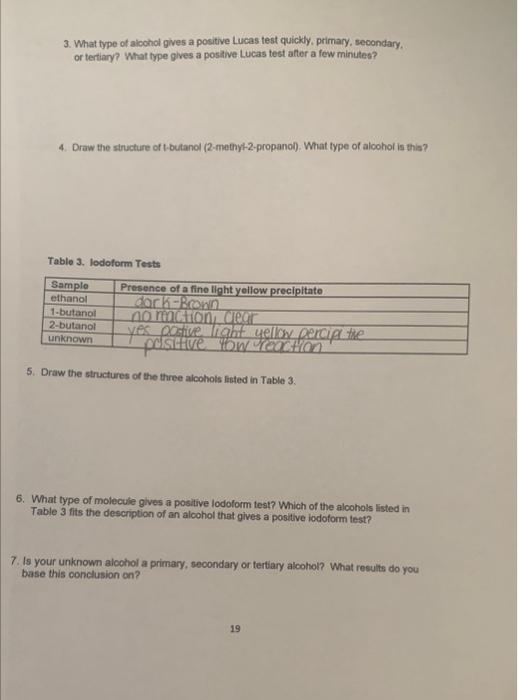 Solved Table 1. Chromic Acld Tests 1. Which of the alcohols | Chegg.com