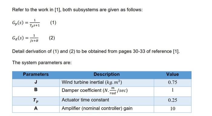 Solved Project Title: Pitch Control of Variable Speed Wind | Chegg.com