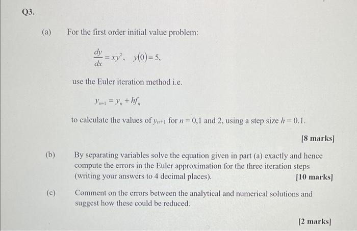 Solved A For The First Order Initial Value Problem 6004
